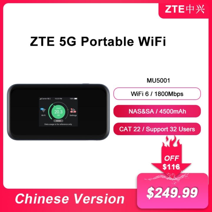 Original ZTE Portable 5G MU5001 CN LTE CAT22 6 1800Mbps NSA+SA Mobile ...