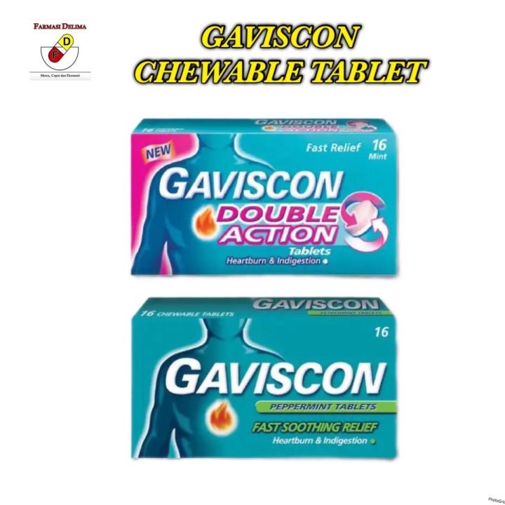 GAVISCON CHEWABLE TABLETS DOUBLE ACTION/PEPPERMINT 8’/16’ - READY STOCK ...