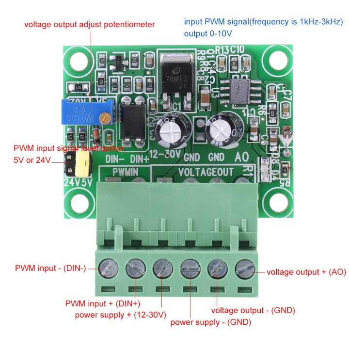 1-3KHZ 0-10V PWM Signal to Voltage Converter Module Digital Analog ...