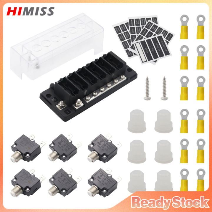 HIMISS 6 Circuits Bus Bar Kit 1 In 6 Out #8 Screw Terminal 12V-32V 100A ...