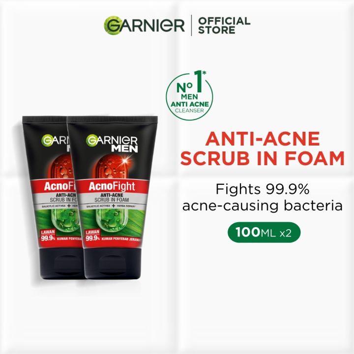 Garnier Men AcnoFight Anti-Acne Scrub in Foam (2x150ml) | Lazada