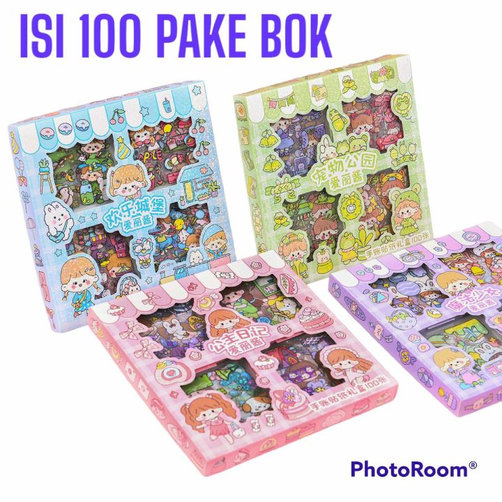 1 pack isi 100 Lembar Pcs Stiker Box Momo Stiker Set korea STICKER BOX ...