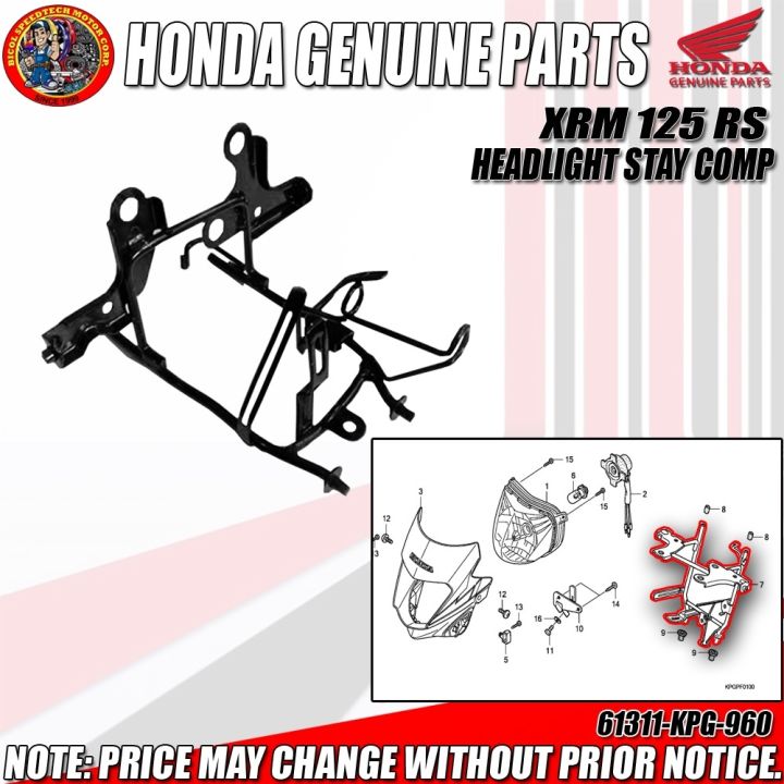 moto XRM 125 RS HEADLIGHT STAY COMP (HPI) (GENUINE: 61311-KPG-960 ...