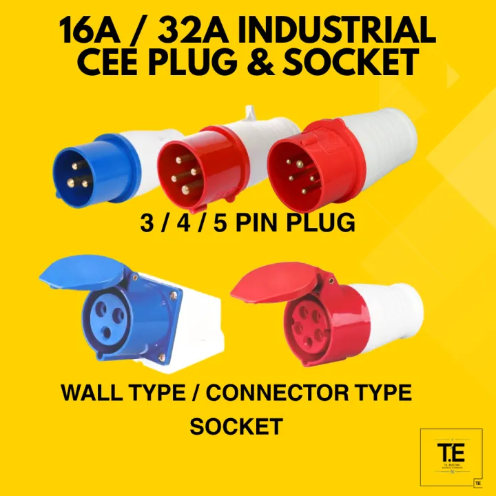CEE PLUG | WALL SOCKET | CONNECTOR SOCKET 16A 32A 3 PIN 4 PIN 5 PIN ...