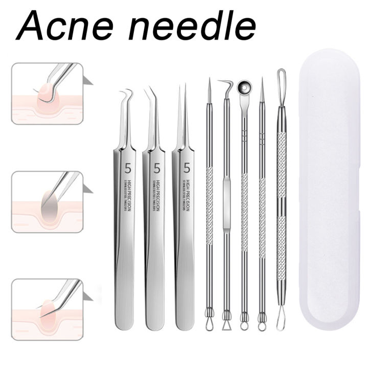 1set Stainless Steel Acne Extractor Remover Needle Kit Blackhead ...