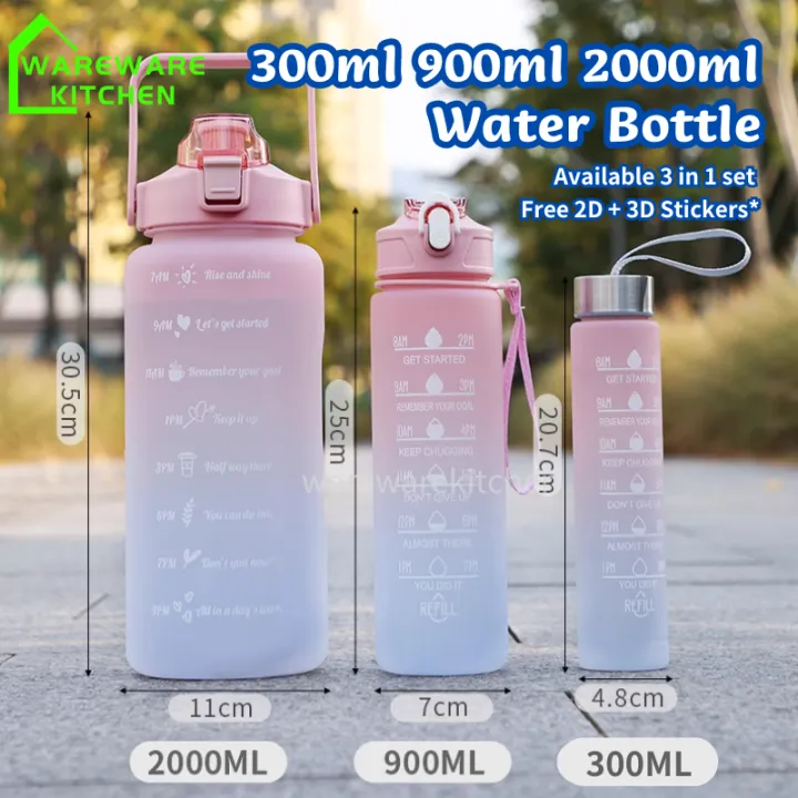 300ml 900ml 2000ml 2L Large Capacity Water Bottle with Straw Gradient Colour Air Botol Viral ...
