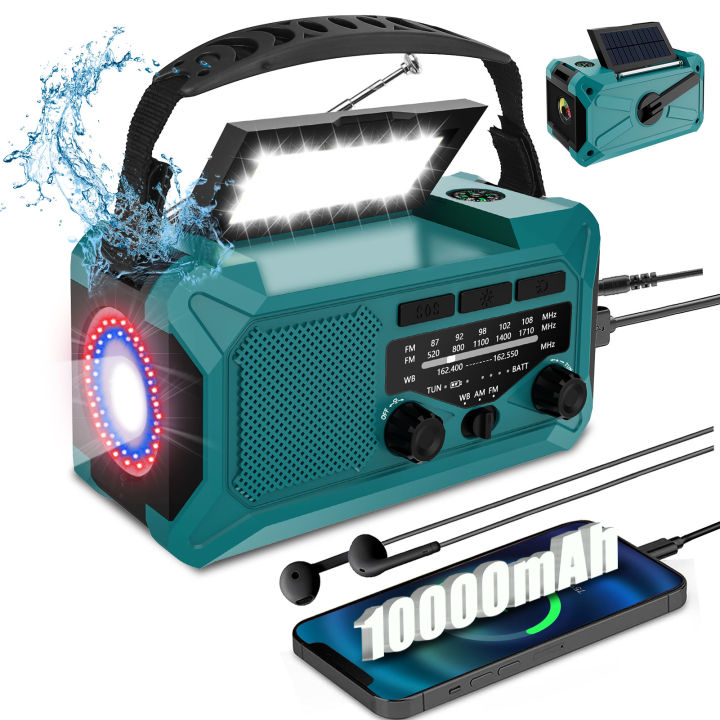 LED Portable Radio AM/FM 10000mAh Solar Radio Charger Flashlight ...