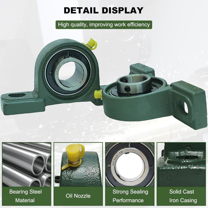 2 Pack UCP205-16 Pillow Block Mounted Ball Bearing - 1" Bore - Solid Cast Iron Base - Self gning ...