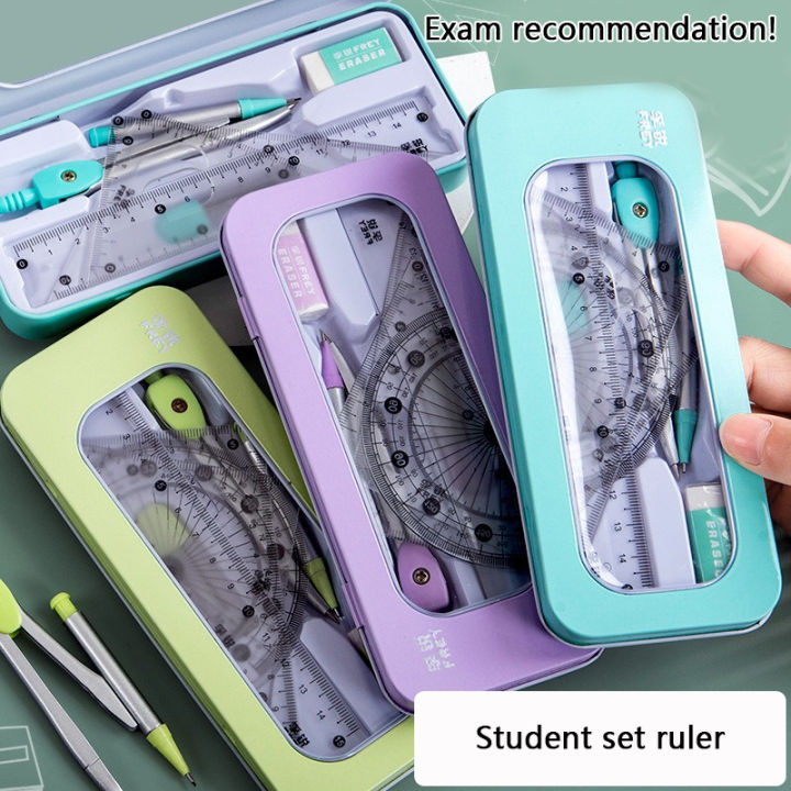 Colnes 7Pcs Student Geometry Set Compass Protractor Triangle Ruler ...