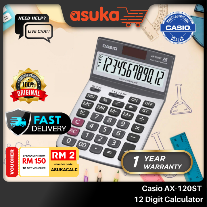 [Adjustable Tilt Display] Casio AX-120ST 12 Digit Calculator Original ...