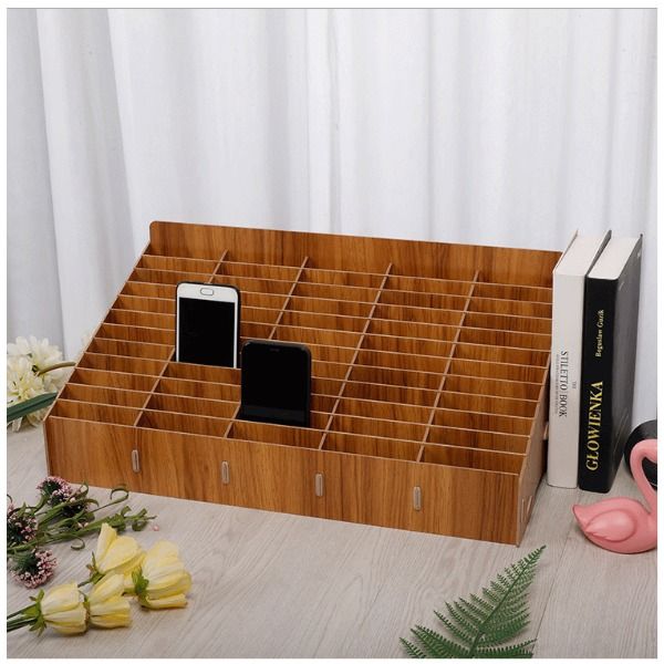Multi-grid Wooden Mobile Phone Storage Box Desktop Organizer for Office ...