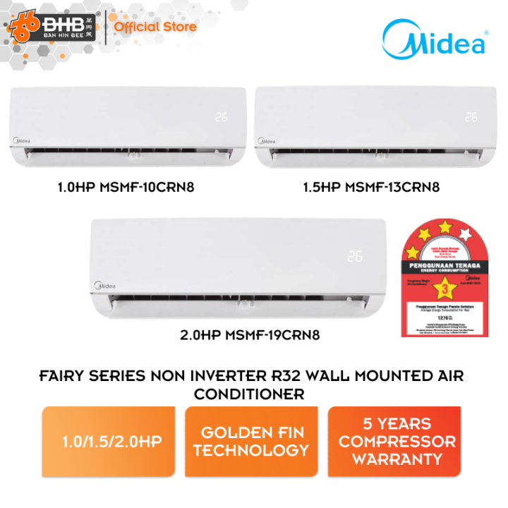 Midea Fairy Series Non Inverter R32 Wall Mounted Air Conditioner 1.0HP/1.5HP/2.0HP Smart Control ...