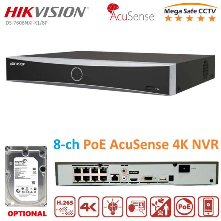 HikVision DS-7608NXI-K1/8P 8Channel 8PoE NVR, 1 SATA Interfaces, 80mbps ...