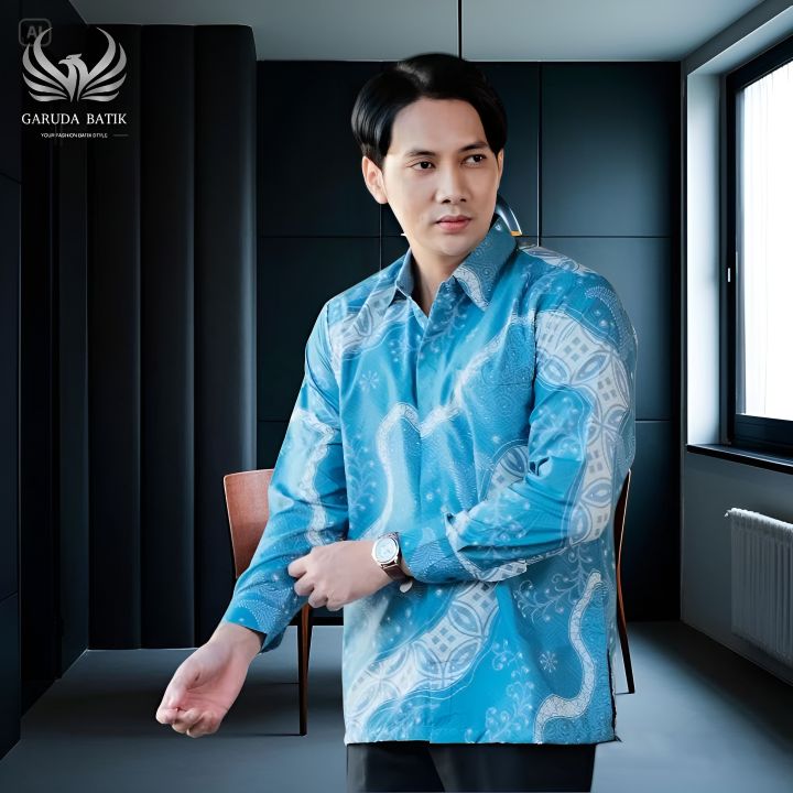 Baju Batik Pria Dewasa Motif Liris Warna Biru Langit Premium 2025 ...