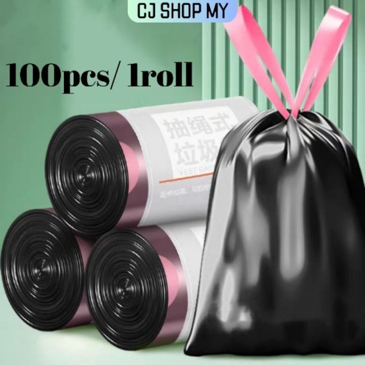 100 Pcs Drawstring Garbage Bag Trash Bag Rubbish With Rope Easy Pull ...