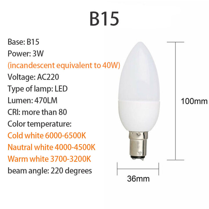 3W LED Candle Bulb E12 E14 E27 B15 B22 220V 2835 SMD LED Candle Light ...