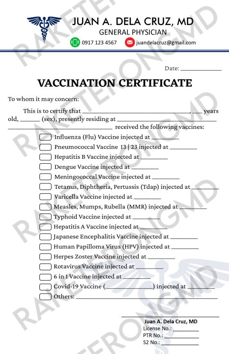 VACCINE FORM, CUSTOMIZED FOR DOCTORS, VAXX CERT PAD | Lazada PH