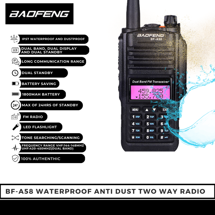 Baofeng BF-A58 WATERPROOF Walkie Talkie Dual Band VHF/UHF Transceiver ...
