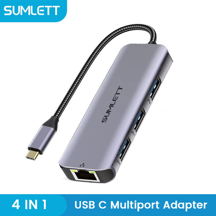 Sumlett Usb Type C To Ethernet Multiport Adapter 4 In 1 Usb C Hub With