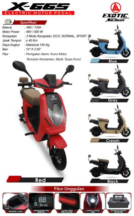 Sepeda Listrik Exotix X665 48V/12AH Baterai Dapat Dilepas Motor Power ...