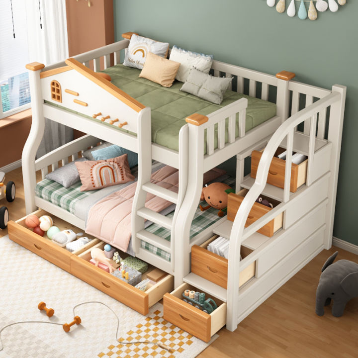 Solid wood children's bed bunk bed tree house two-story high and low ...