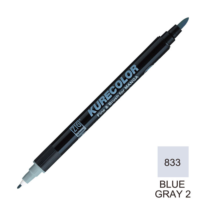Kuretake ZIG Cartoonist Kurecolor Fine & Brush for Manga 833 Blue Gray ...