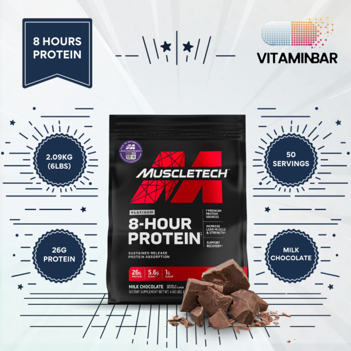 MuscleTech Platinium 8 Hours Protein 2.09kg (6lbs) Milk Chocolate ...