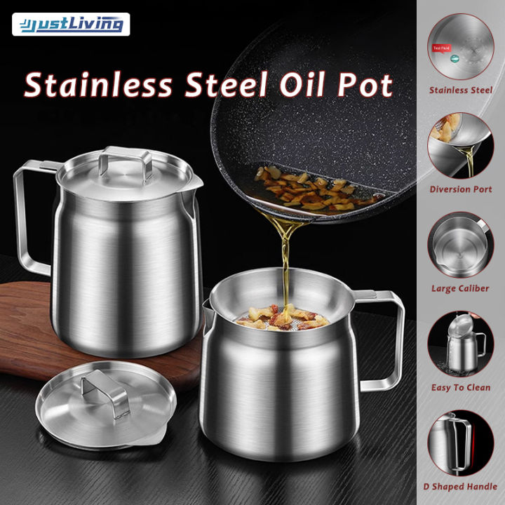 JustLiving 1.5L/2L Oil Strainer Pot 304 Stainless Steel Bacon Grease ...