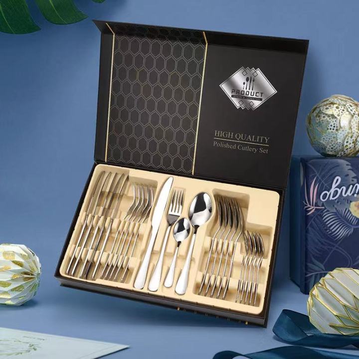 24 Piece Cutlery Set Gift Box With 304 Stainless Steel Steak Knife ...