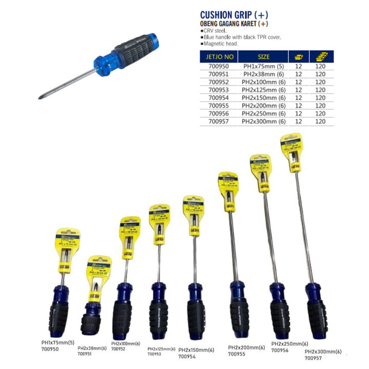 Obeng gagang karet tebal ( + ) Plus / Ples / Cushion grip JETJO TOOLS ...
