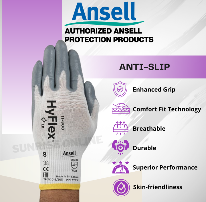 (ORIGINAL) Ansell HyFlex 11-800 Nitrile Coated Gloves (Multi-Purpose ...
