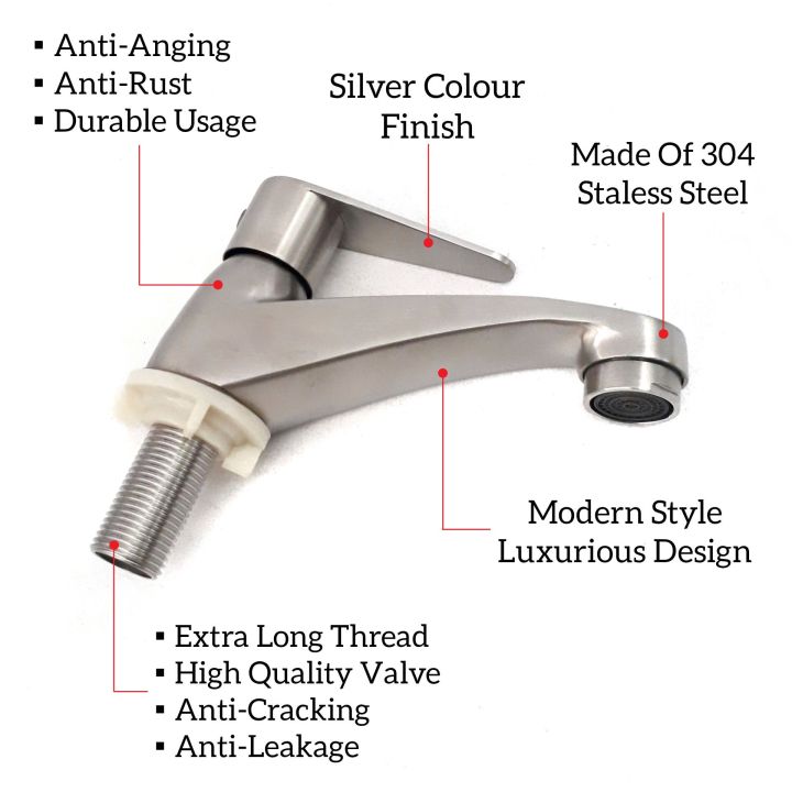 ELEGANT SILVER STAINLESS STEEL SS304 BATHROOM BASIN WATER TAP BIBTAP ...