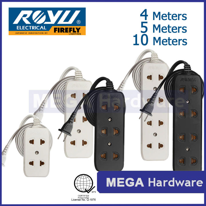 ROYU Extension Cord NO SWITCH 2 gang 3 gang 4 gang 2 meters 4 meters 5 ...