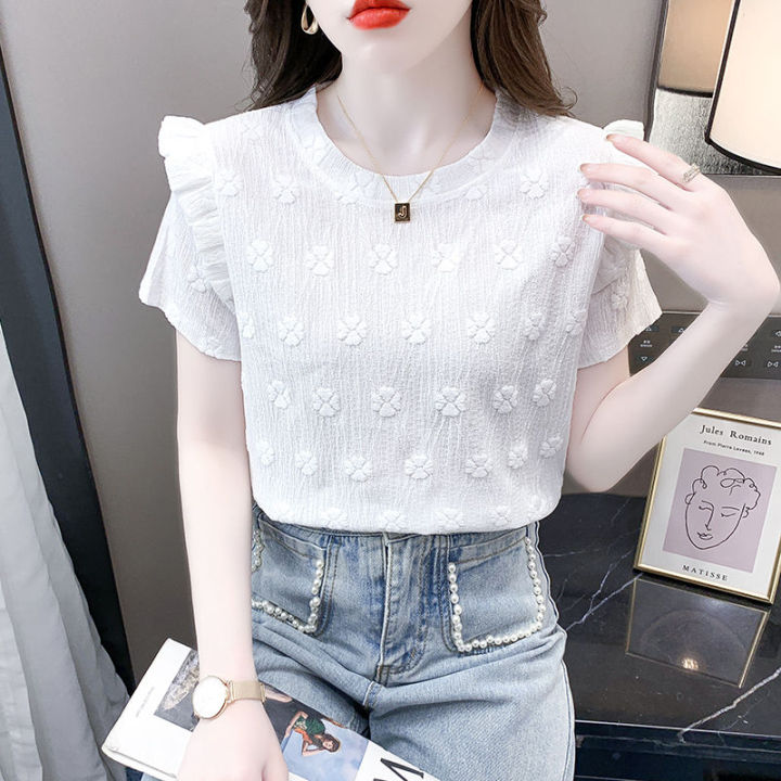 XQO-2024 ใหม่ฤดูร้อนสบาย ๆ แฟชั่นแขนสั้นเสื้อยืดผู้หญิงชีฟองด้านบน HM ...