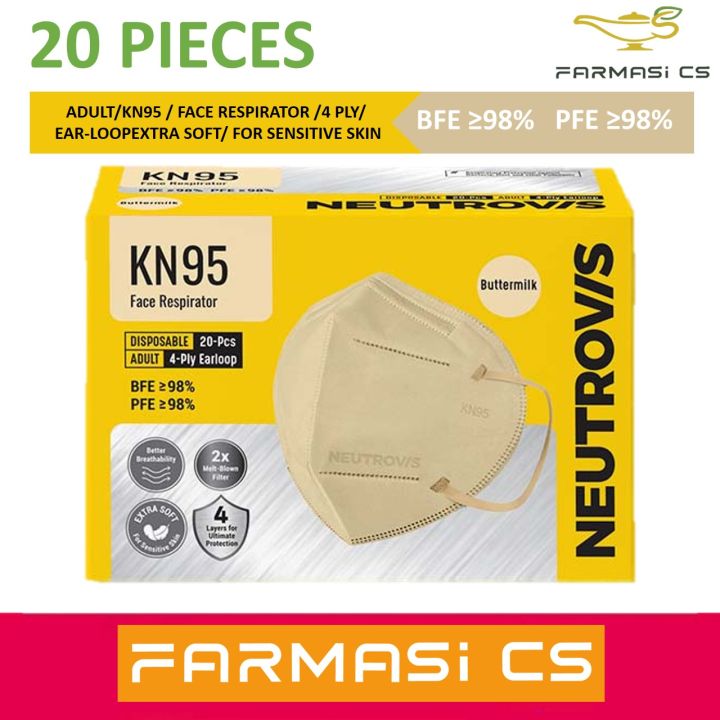 Neutrovis KN95 4 PLY Ear Loop Face Respirator ( Buttermilk ) 20 pieces ...