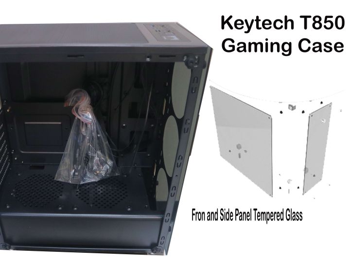 Keytech T850 Mid Tower Tempered Glass Side and Front Panel ATX Gaming ...