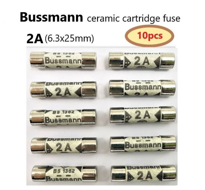 10PCS X BUSSMANN 2A 240V PLUG TOP FUSE CERAMIC CARTRIDGE FUSE (6.3X25MM ...