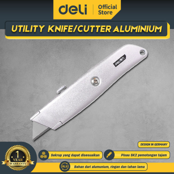 Deli Utility Knife / Cutter Aluminium SK5 3 Mata Pisau Auto-lock ...