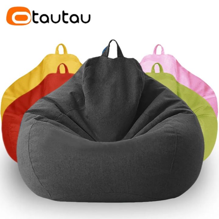 OTAUTAU Bean Bag Sofa 100cm with Filler Big Cotton Linen Lazy BeanBag ...