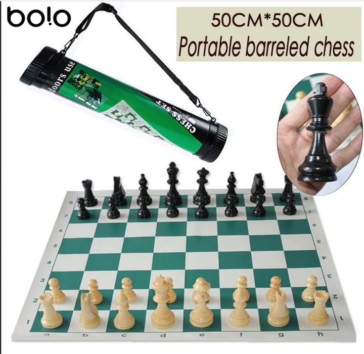 Chess Set Easy To Carry Roll-up Artificial Leather Mat and Bag Camping ...