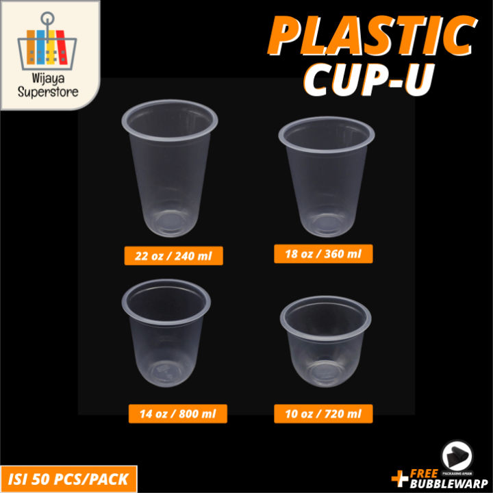 Gelas Cup Plastik Alas U-Gelas Cup isi 50 Pcs-Uk. 10 / 14 / 18 / 22 oz ...
