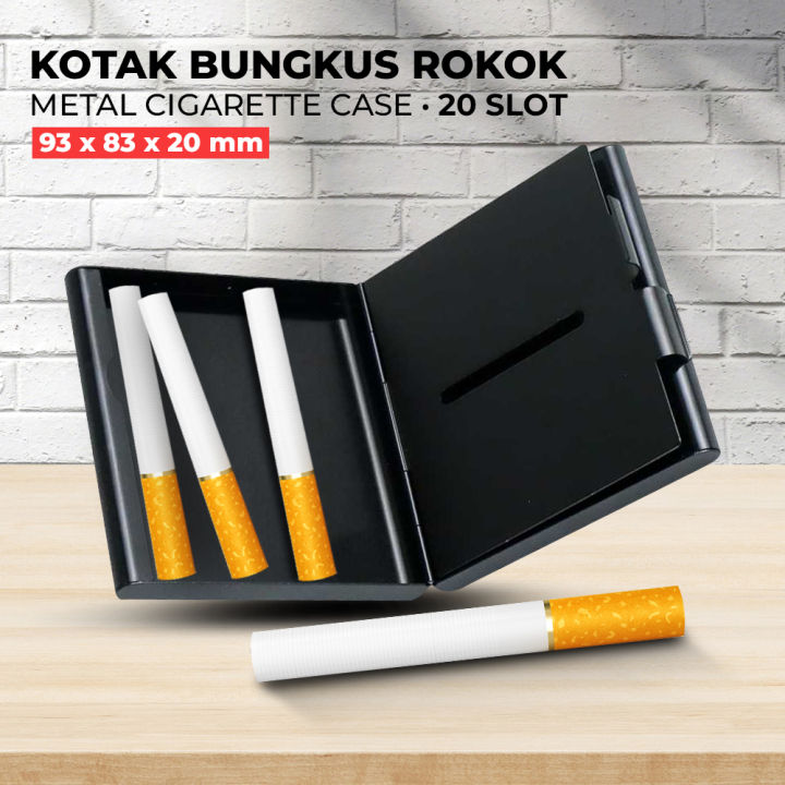 Kotak Bungkus Rokok Elegan Metal Cigarette Case 20 Slot - Black ...
