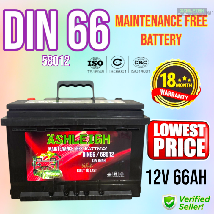 DIN66 Maintenance Free Car Battery 12v 58012 Premium Quality 18mos ...