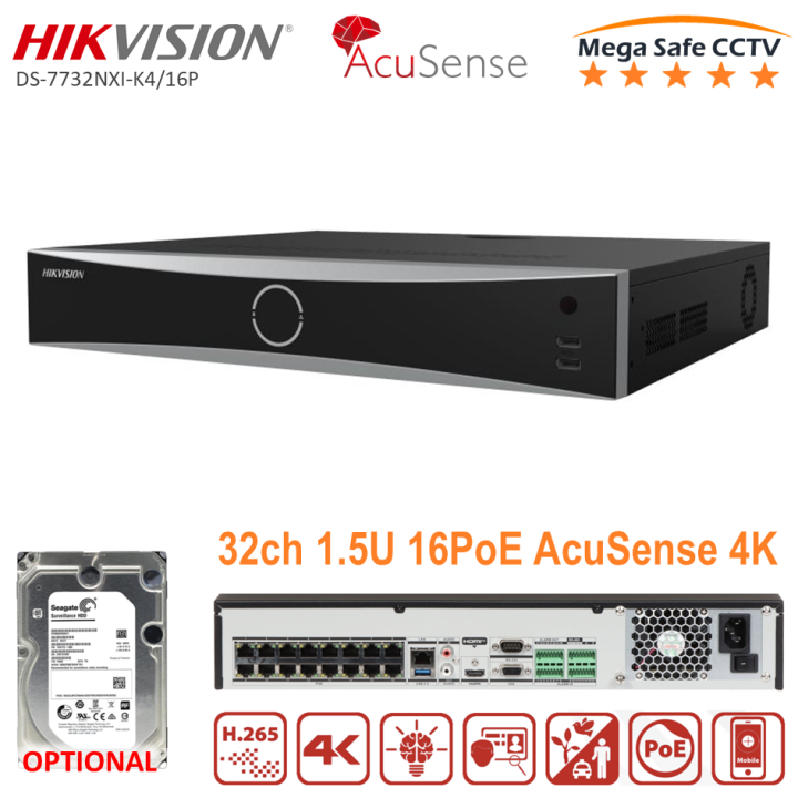 HIKVISION DS-7732NXI-K4/16P 32CH 16PoE NVR, 4 SATA interface, 256mbps incoming bandwidth (with ...