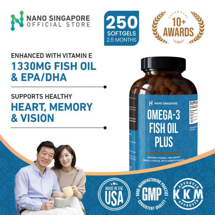 Nano Singapore Omega 3 Fish Oil 1000mg Rich in EPA DHA (250 softgels ...