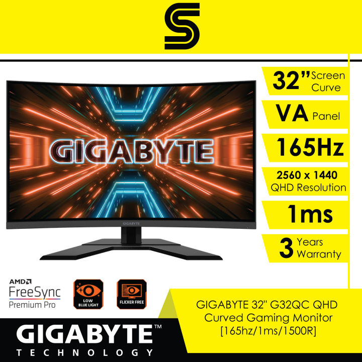 GIGABYTE 32" G32QC-A QHD Curved Gaming Monitor - [165hz/1ms/1500R] | Lazada