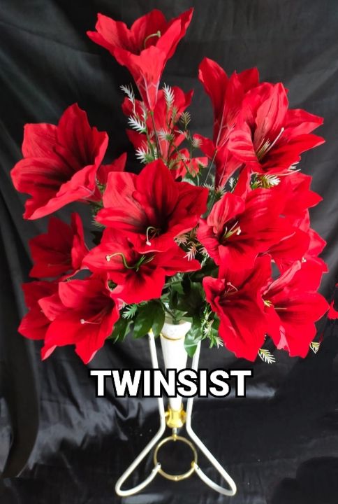 Set Bunga Amarilis 20 Kuntum Hias Plastik Artificial Palsu Pot Standing ...