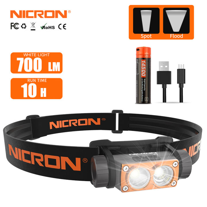 NICRON Flashlight H15 Headlamp 700LM High Brightness Spot/Flood Double ...