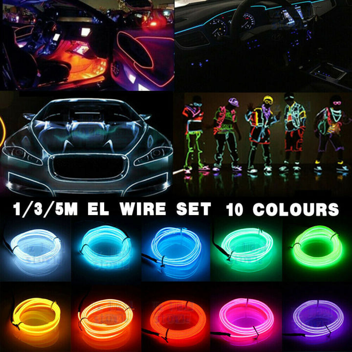 YESPERY 5M Luminescent Neon LED Lights Glow EL Wire Party Strip Rope 4 ...