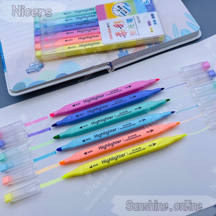 6Color Dual Head Vivid Fluorecent Color Soft Color Highlighter Broad ...